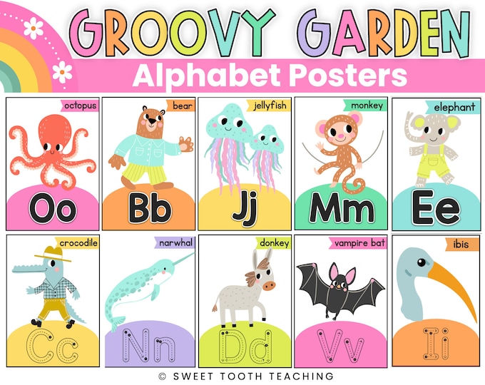 Retro Rainbow Classroom Alphabet Posters - Etsy Canada
