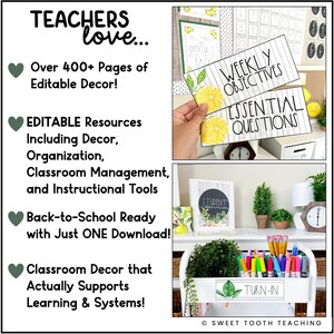 Plants & Lemons Classroom Decor: Farmhouse Theme (EDITABLE Digital ...