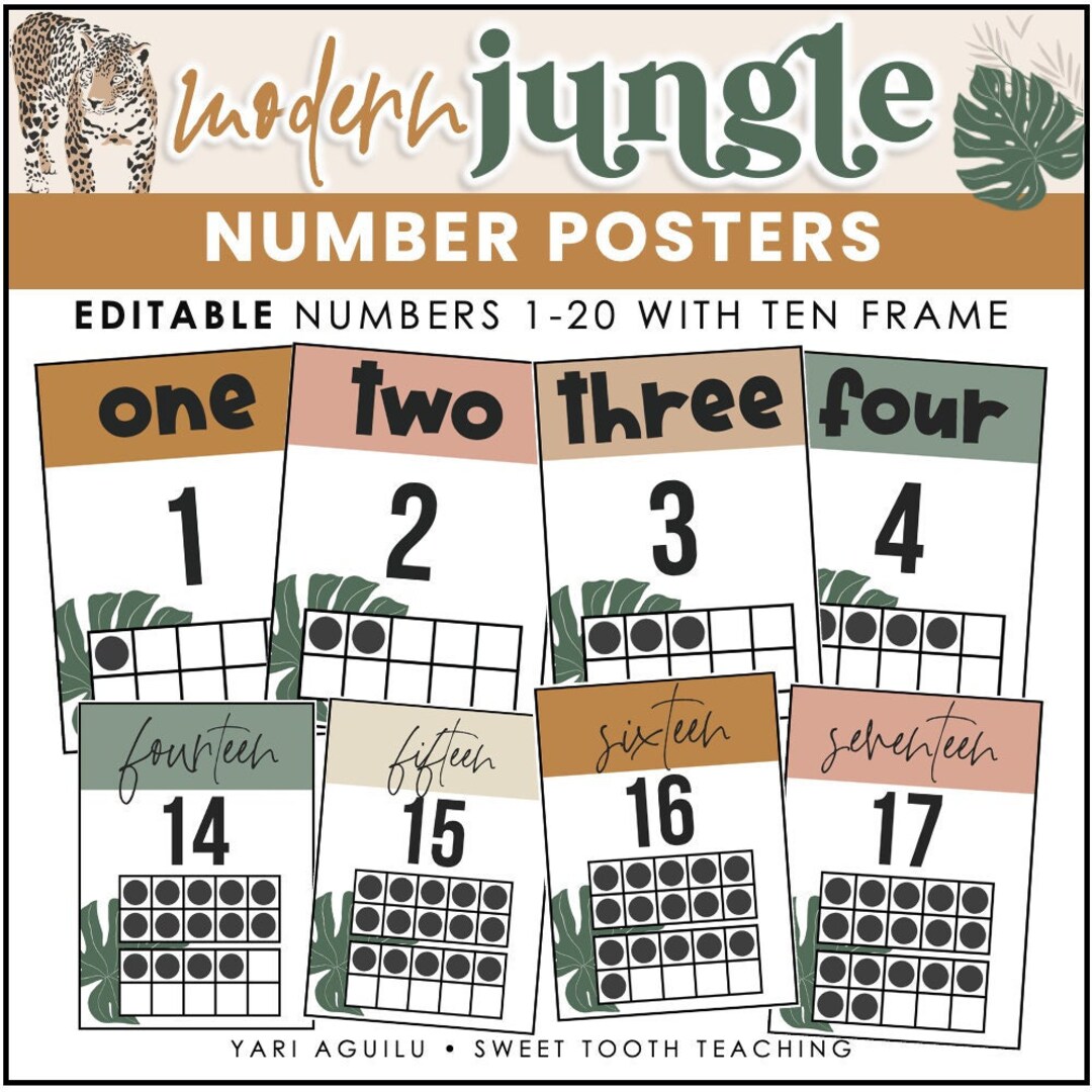 Printable Classroom Decor | Jungle Theme | Number Posters - Etsy