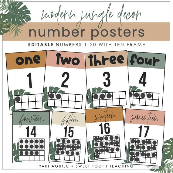 Printable Classroom Decor Jungle Theme Number Posters - Etsy