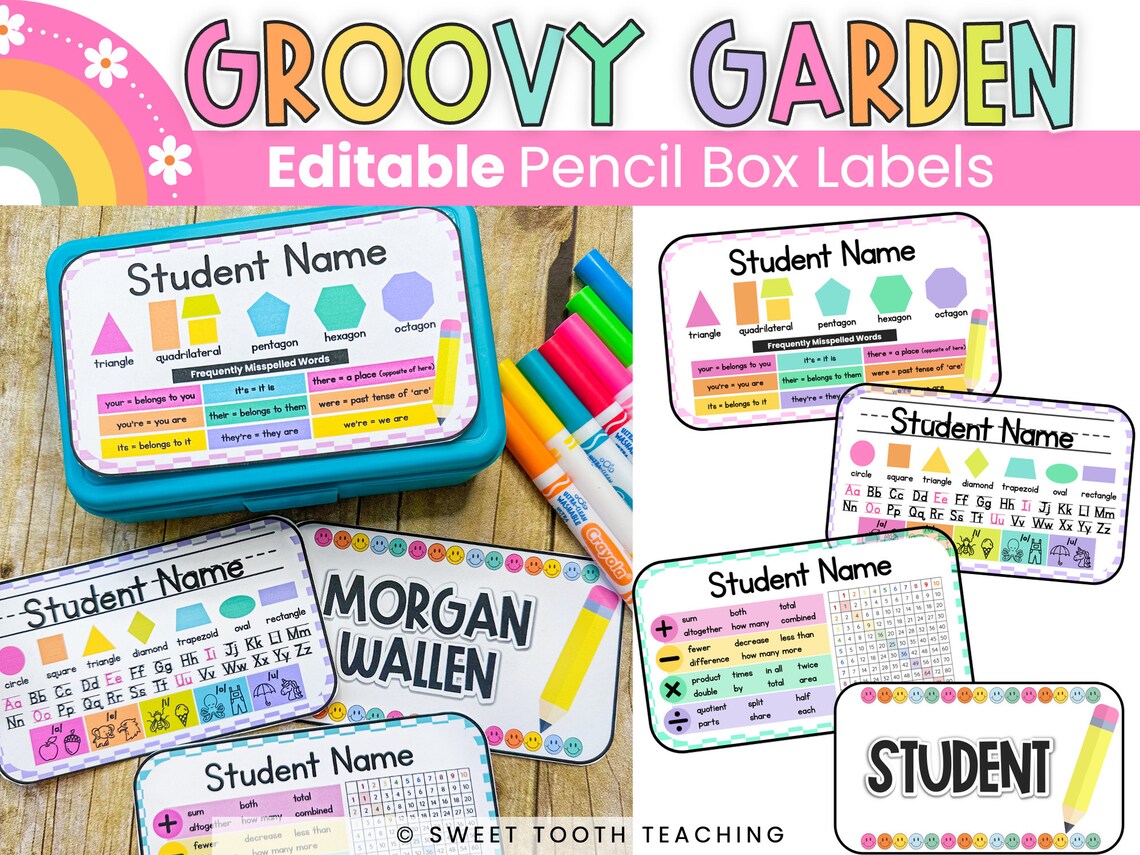 Colorful Pencil Box Tags Groovy Theme Classroom Decor - Etsy