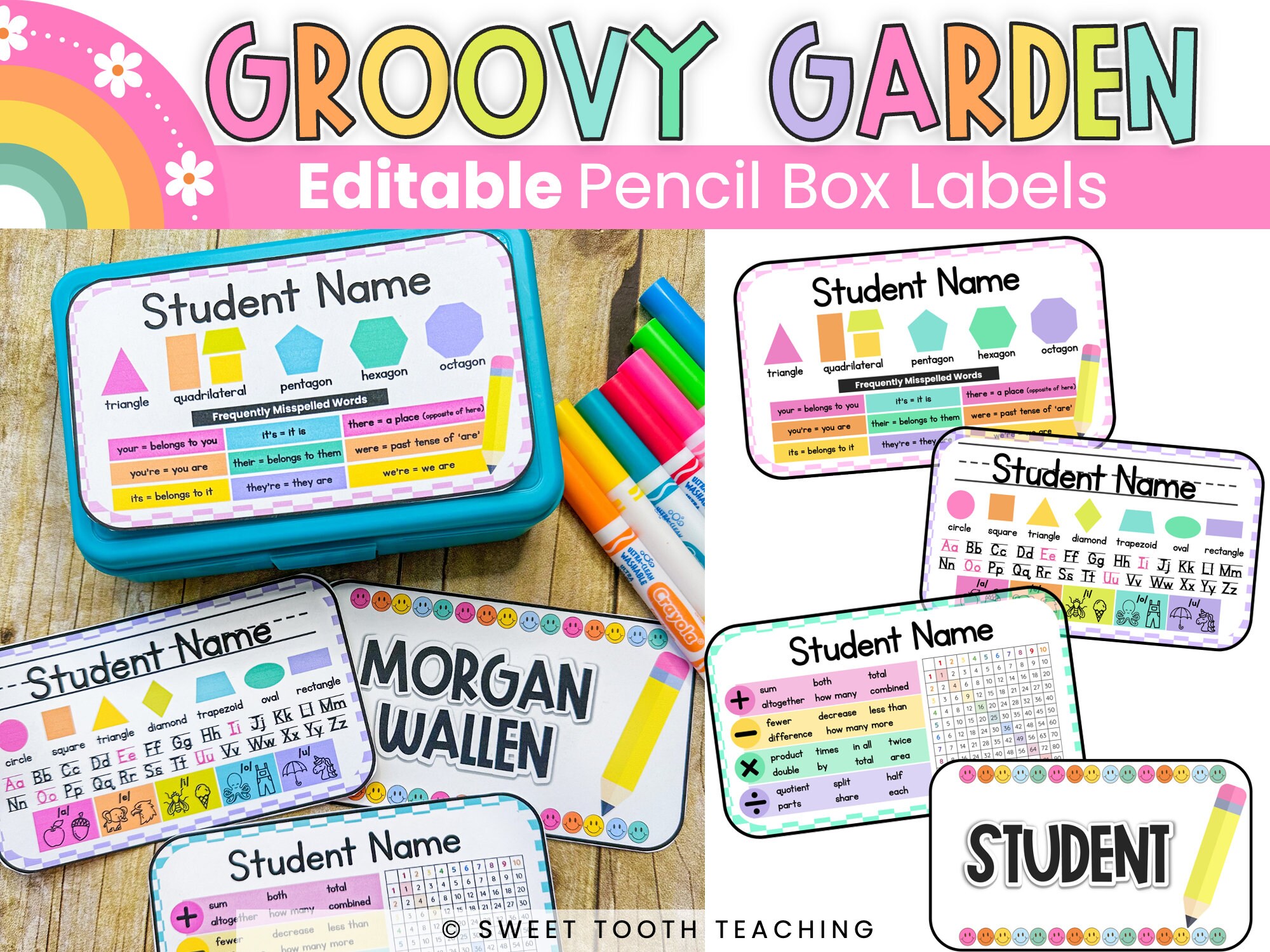 Colorful Pencil Box Tags Groovy Theme Classroom Decor Kindergarten ...