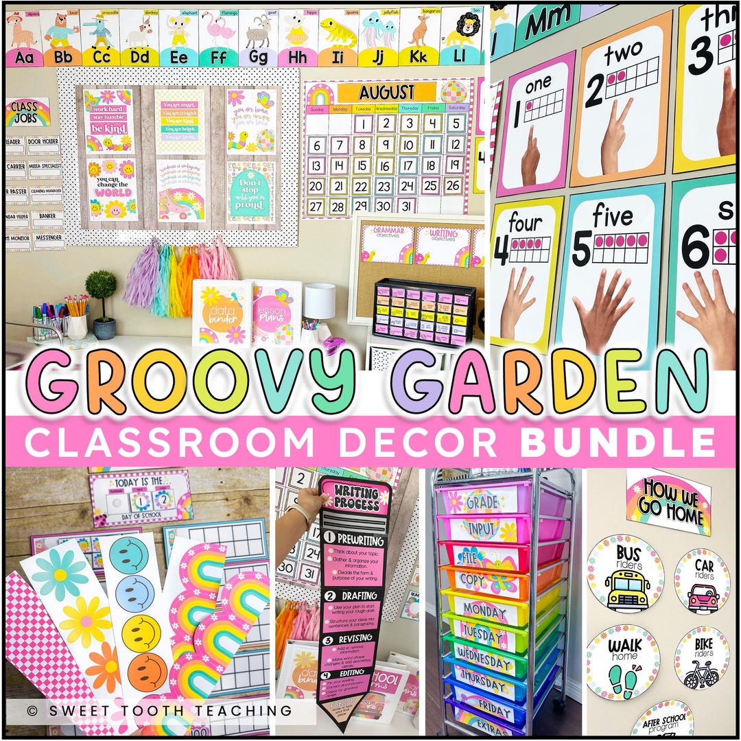 Groovy Garden Classroom Decor Bundle | Retro Colorful Decor - Etsy