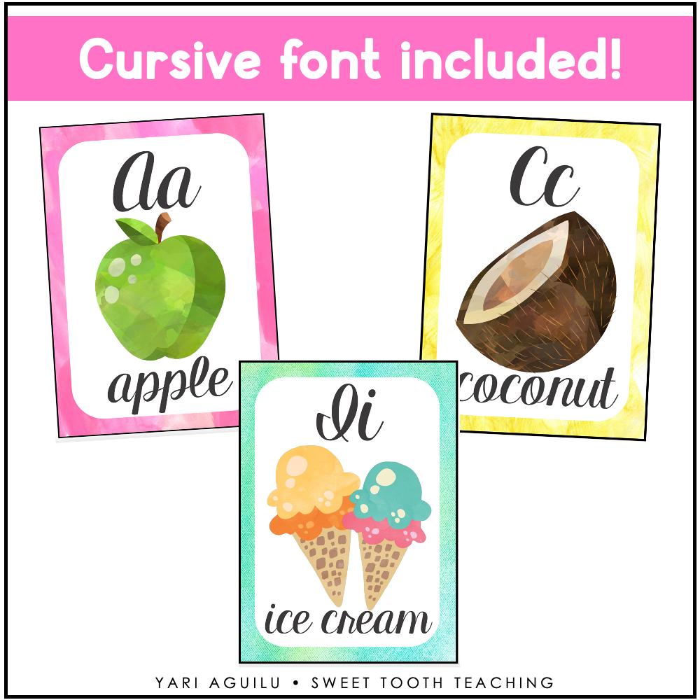 Watercolor Alphabet Posters: Print & Cursive, Colorful Classroom Decor ...