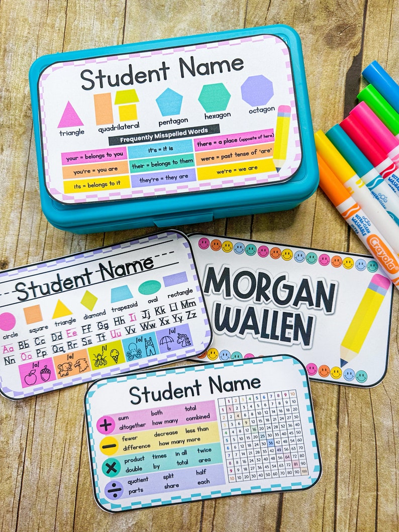 Colorful Pencil Box Tags | Groovy Theme Classroom Decor | Kindergarten ...