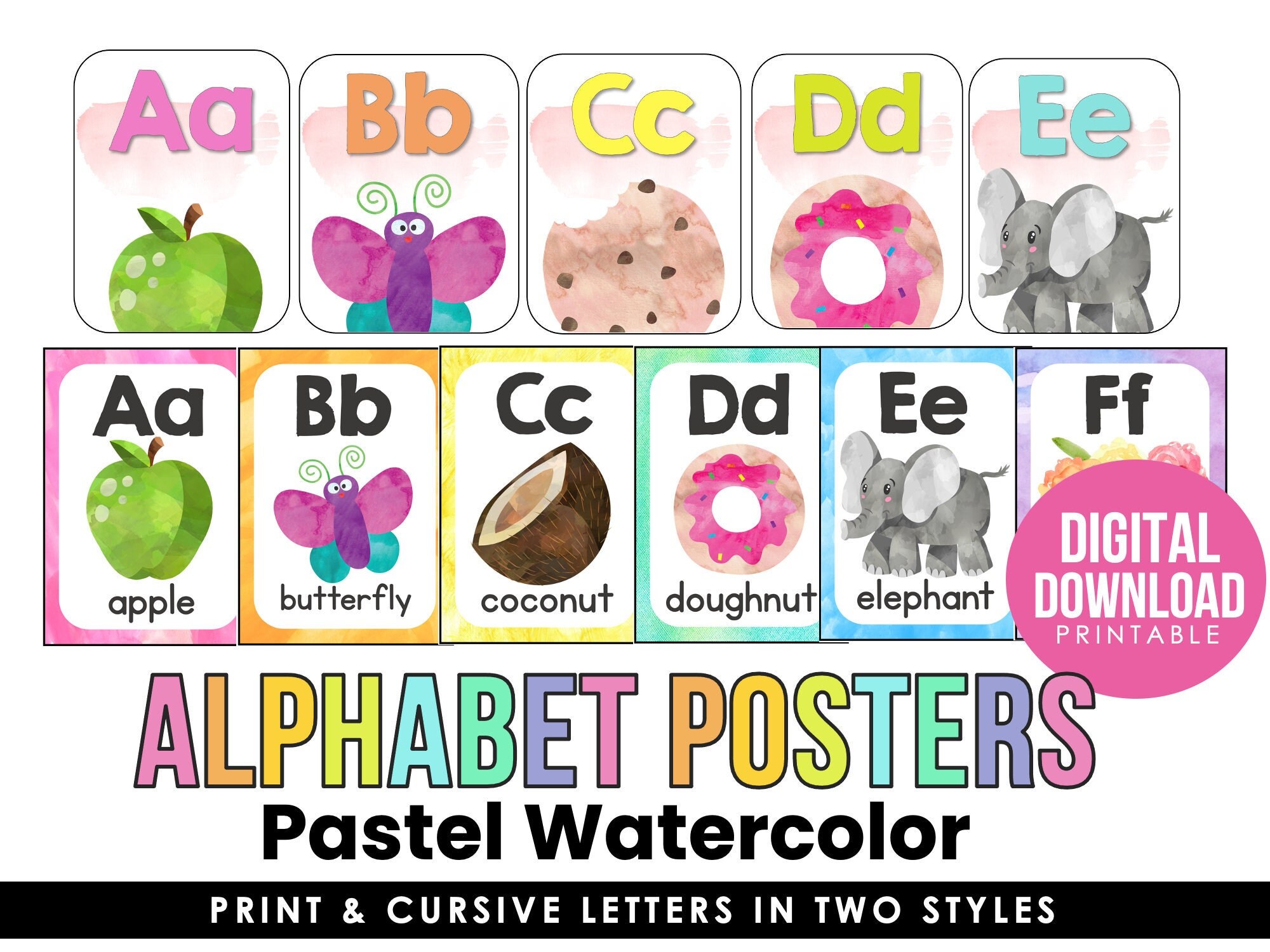 Colorful Alphabet Posters Print & Cursive ABC Posters - Etsy