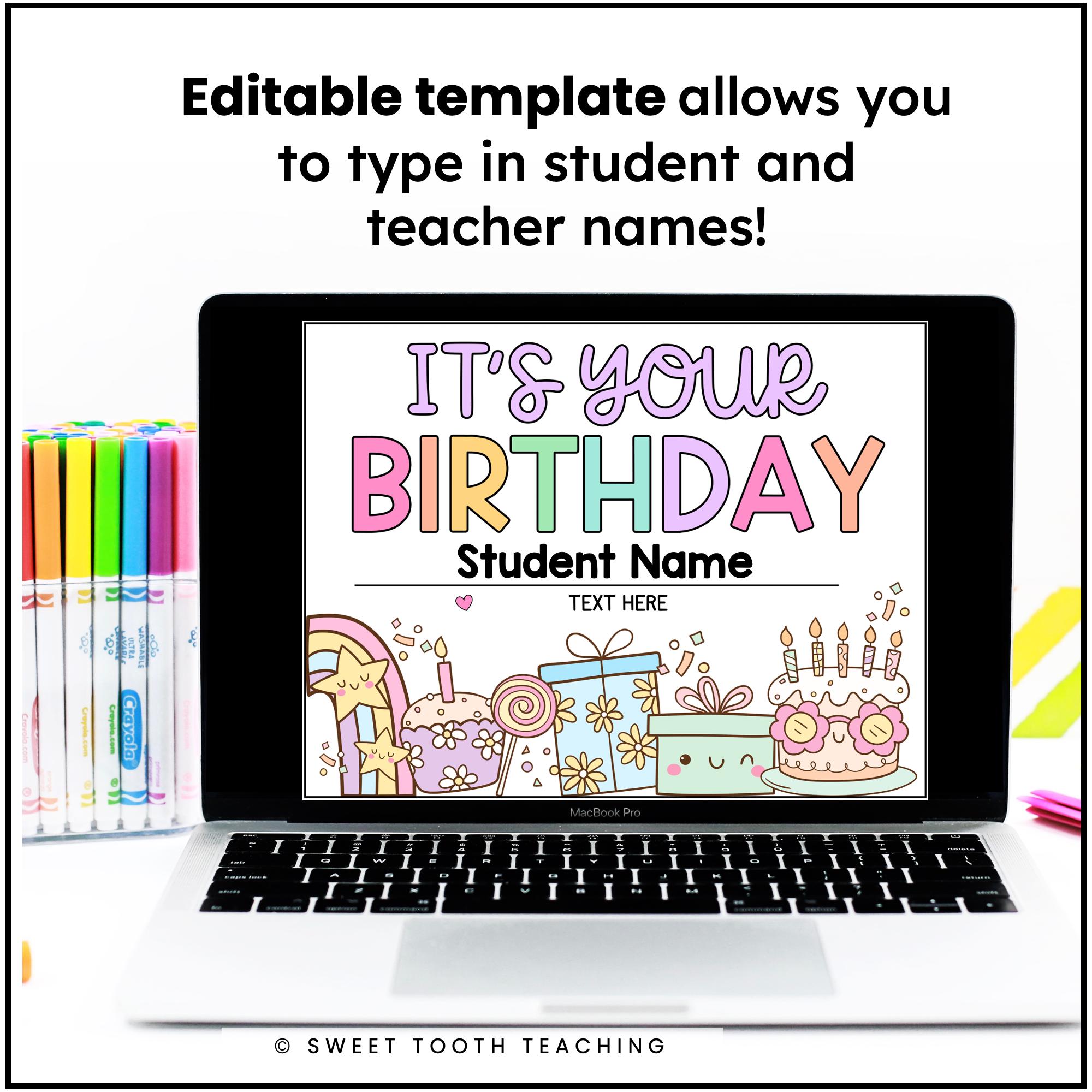 Printable Student Birthday Gift Set: Certificates, Hats, Tags (digital ...