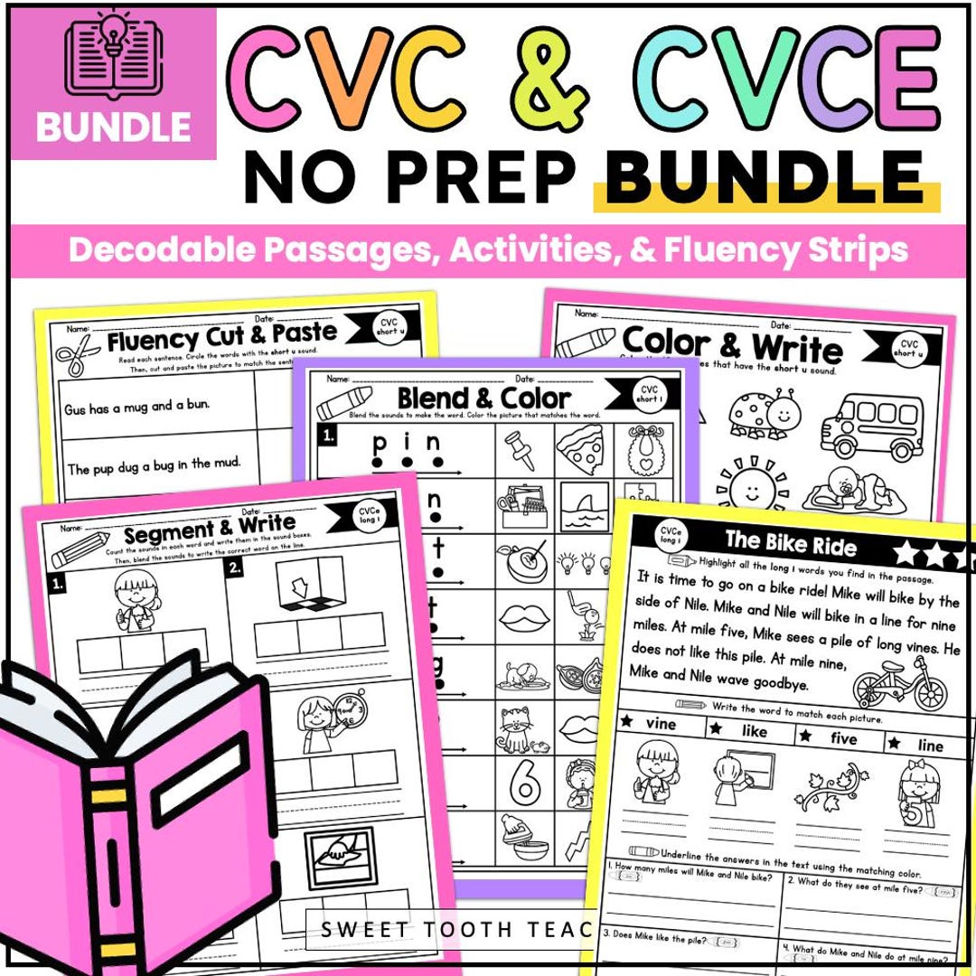 CVC and CVCE Phonics Decoding Worksheets- Long & Short Vowel Passages ...
