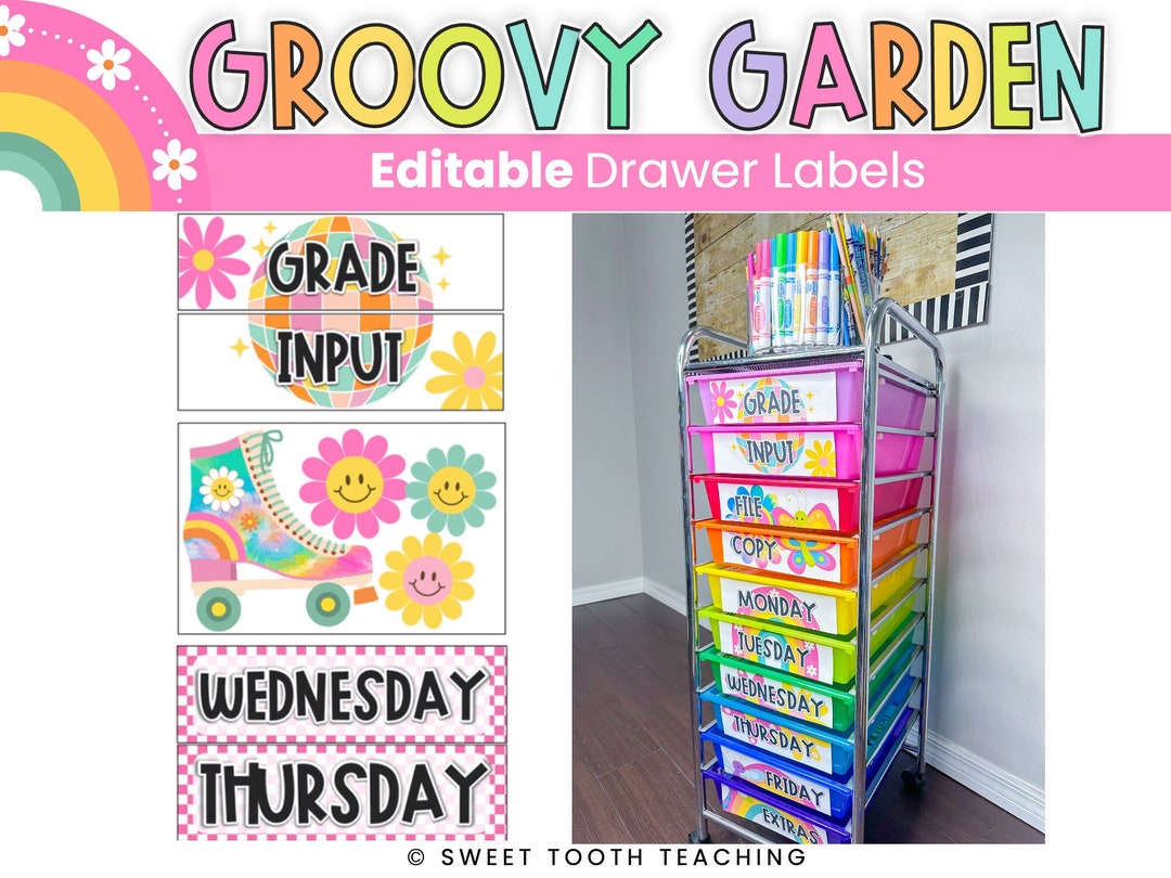 Groovy Classroom Drawer Labels for Rolling Cart | DIGITAL DOWNLOAD - Etsy