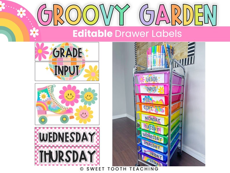 Groovy Classroom Drawer Labels for Rolling Cart DIGITAL - Etsy