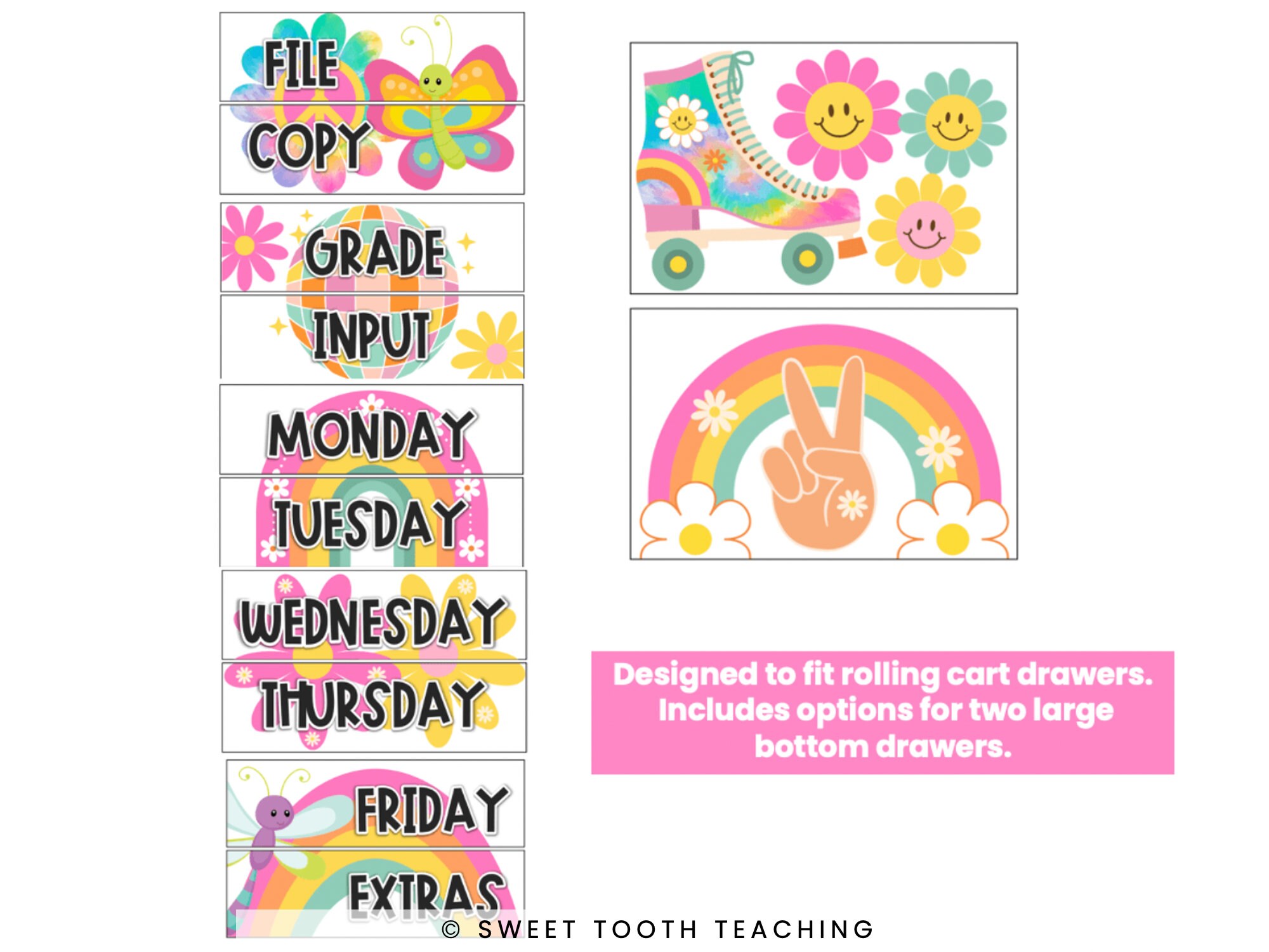 Groovy Classroom Drawer Labels for Rolling Cart DIGITAL - Etsy