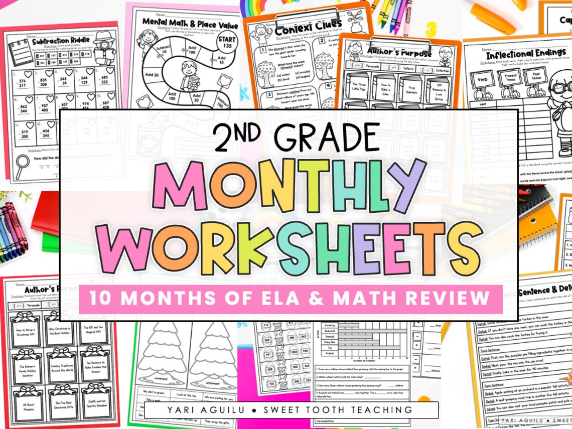 Monthly Second Grade Review Worksheets | Grammar, Reading & Math ...