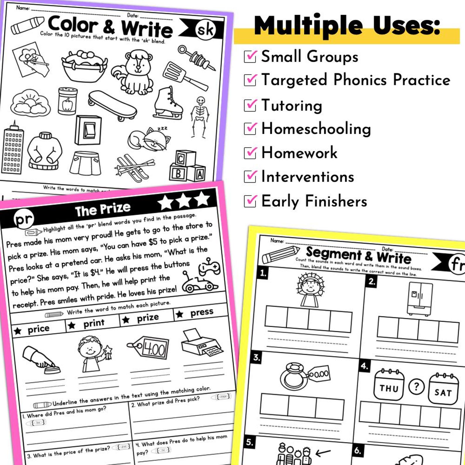 Printable Consonant Blends Phonics Decoding Worksheets-science of ...
