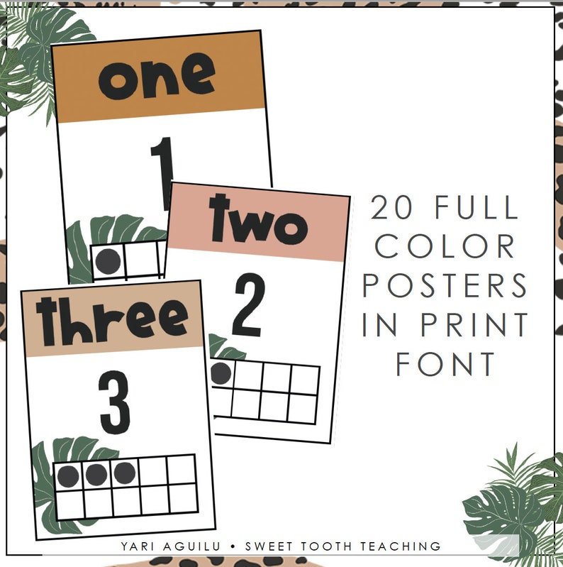 Printable Classroom Decor Jungle Theme Number Posters - Etsy