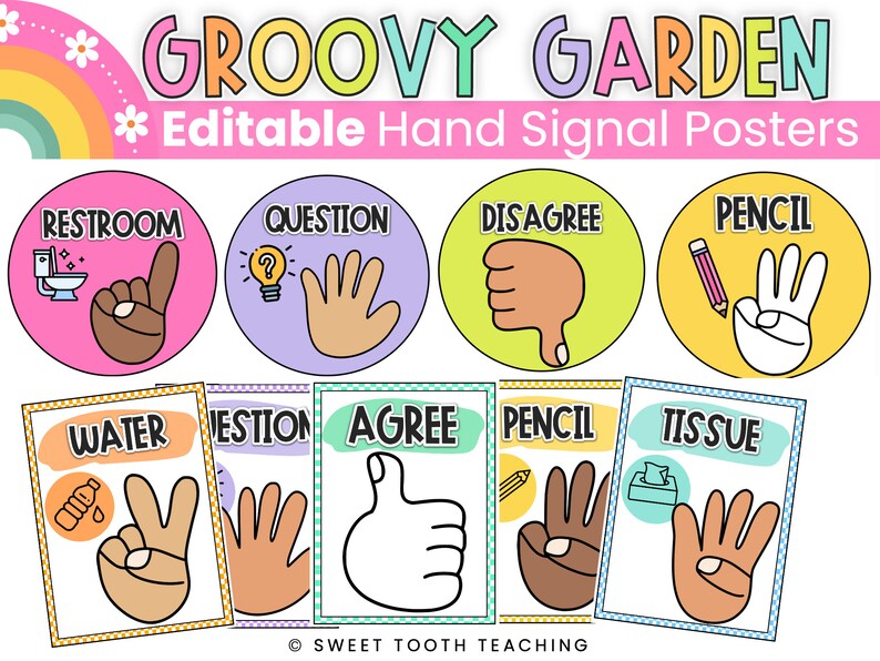 Hand Signal Posters Colorful Groovy Garden Retro Decor - Etsy