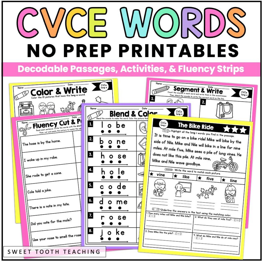 Long Vowels CVCE Phonics Worksheets- Decodable Passages, Sound Mapping ...