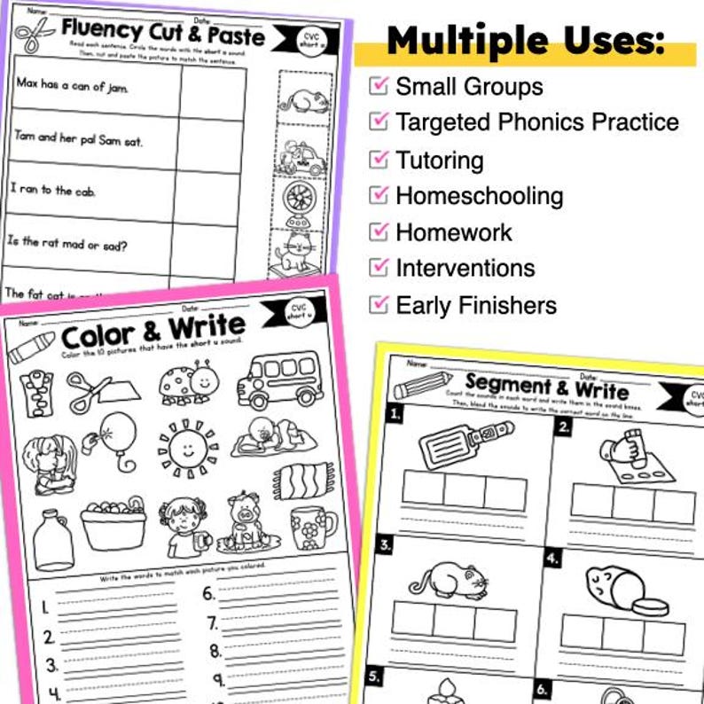 CVC and CVCE Phonics Decoding Worksheets- Long & Short Vowel Passages ...