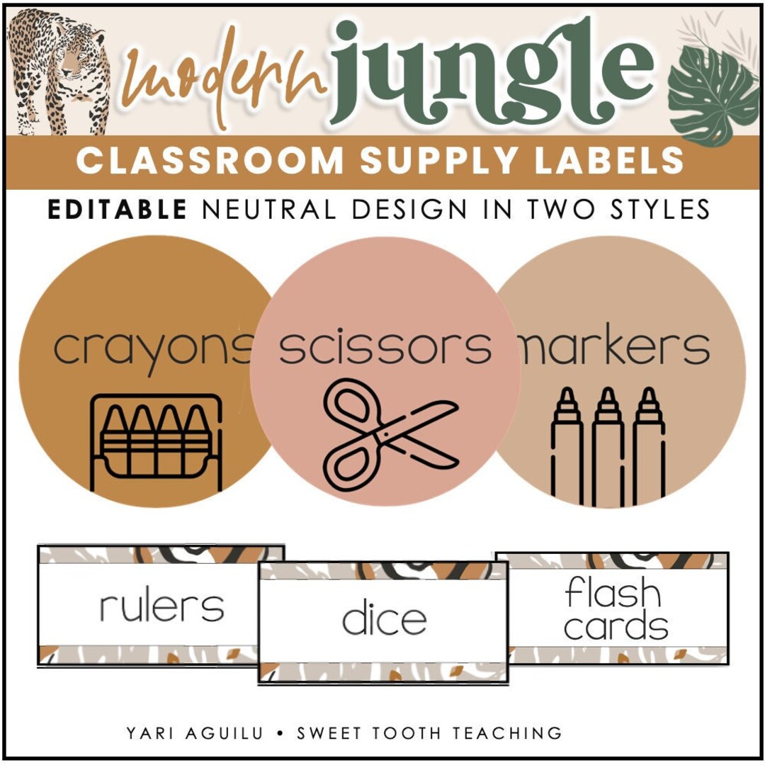 Supply Labels | Jungle Classroom Decor | Neutral Classroom Decorations ...