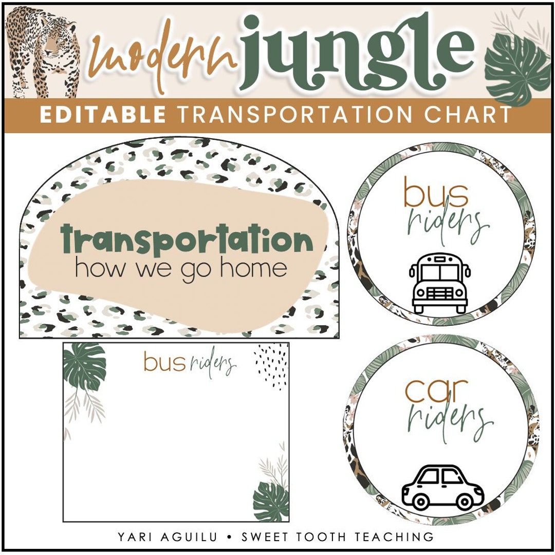 Classroom Decor | Student Transportation Chart | Modern Jungle Theme - Etsy