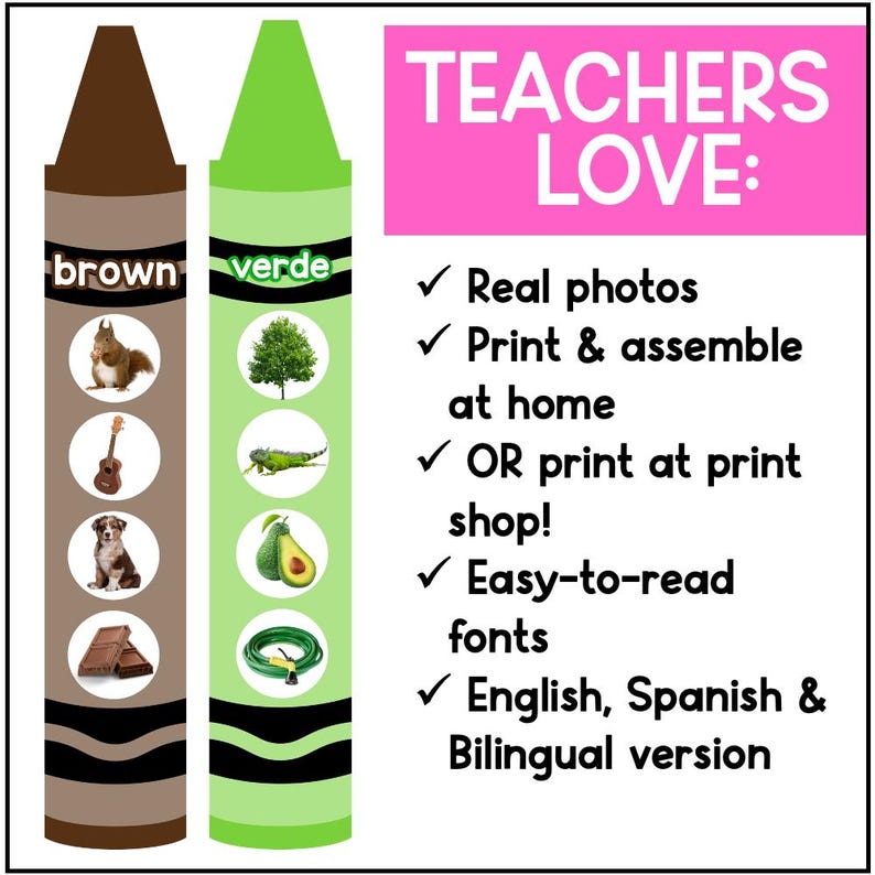 Crayon Color Posters: English & Spanish Classroom Decor (digital ...