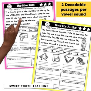 CVC and CVCE Phonics Decoding Worksheets- Long & Short Vowel Passages ...