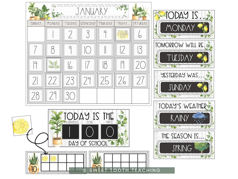 Plants & Lemons Classroom Decor: Farmhouse Theme (EDITABLE Digital ...