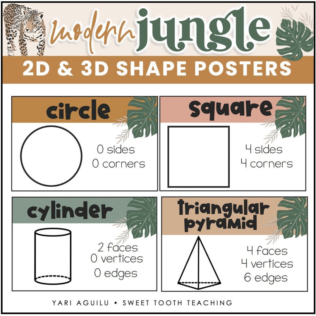 Printable Jungle Classroom Decor | 2D & 3D Shape Posters | Neutral ...
