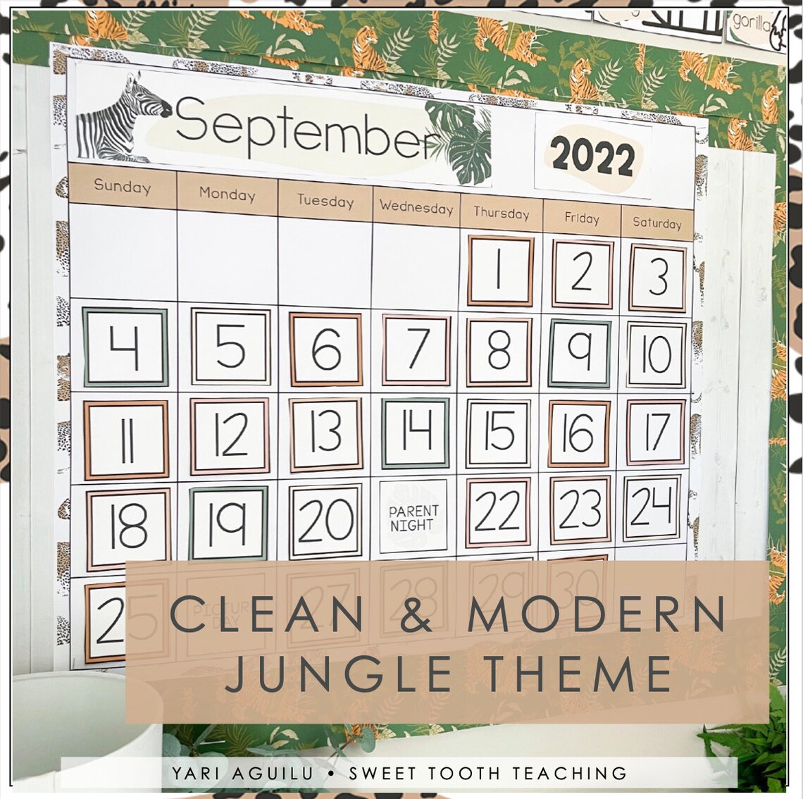 Printable Classroom Decor Large Calendar Modern Jungle - Etsy