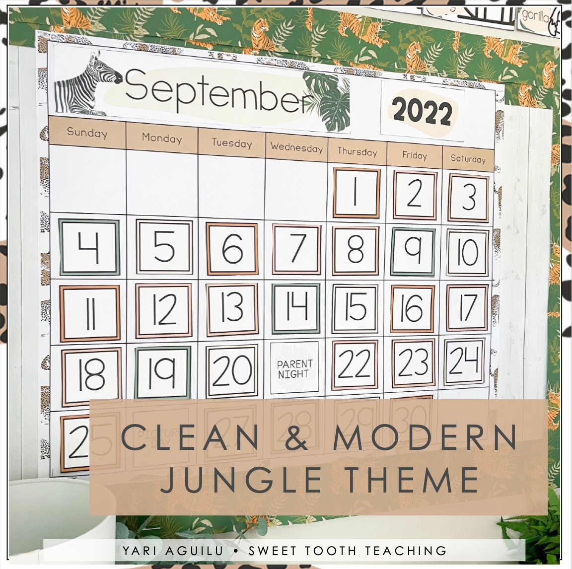 Printable Classroom Decor | Large Calendar | Modern Jungle Theme - Etsy
