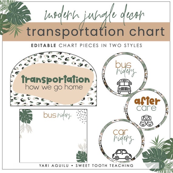 Classroom Decor Student Transportation Chart Jungle Theme - Etsy