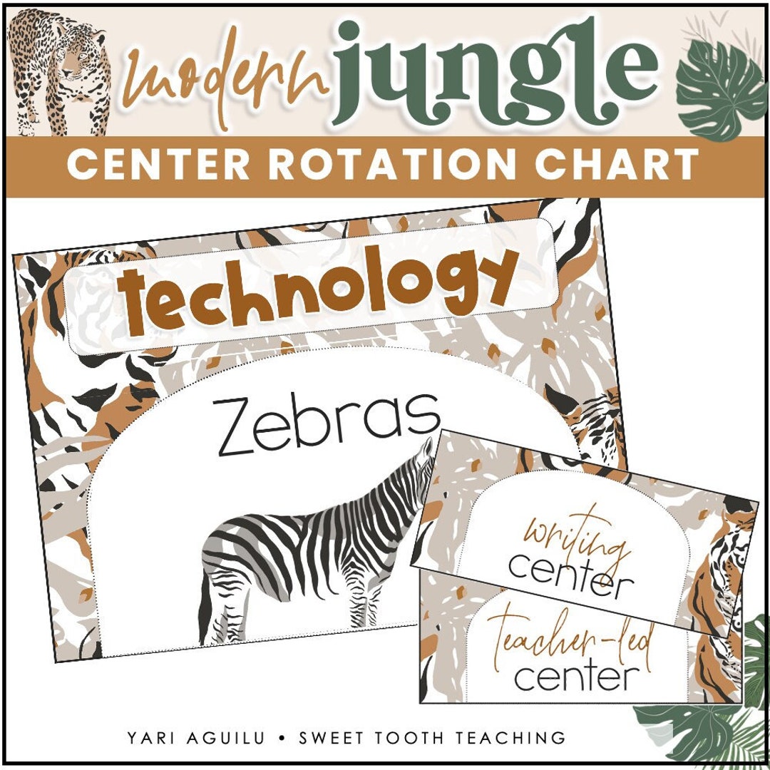Classroom Centers Rotation Chart | Printable Jungle Classroom Decor - Etsy