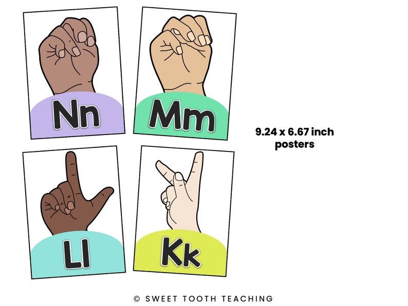 Colorful ASL Alphabet Posters American Sign Language Abc Groovy Garden ...