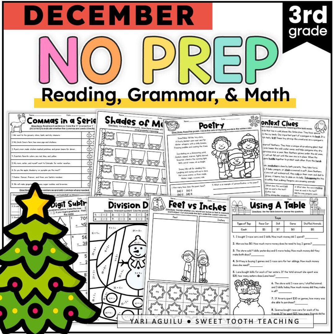3rd Grade Review Worksheets Homeschooling | Christmas Math, Reading ...