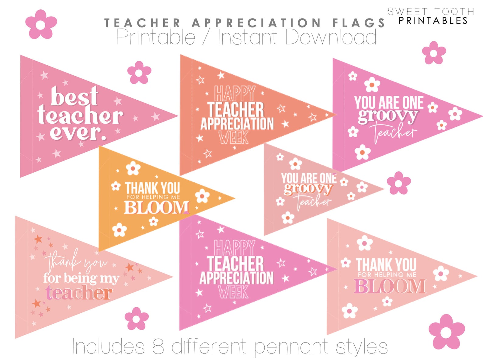 Teacher Appreciation Printable Pennant Flags Teacher Gift - Etsy