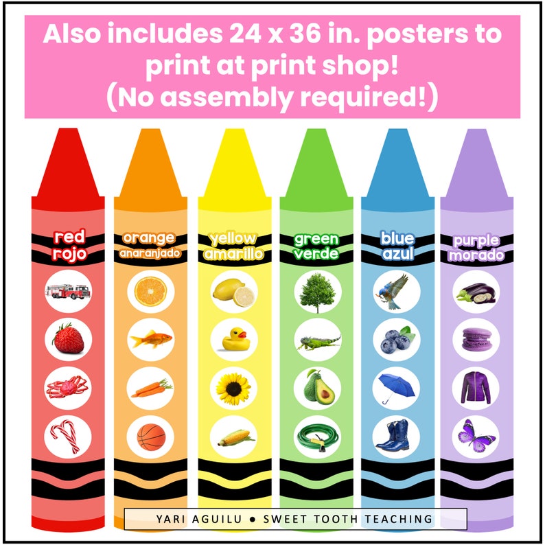 Crayon Color Posters: English & Spanish Classroom Decor (digital ...