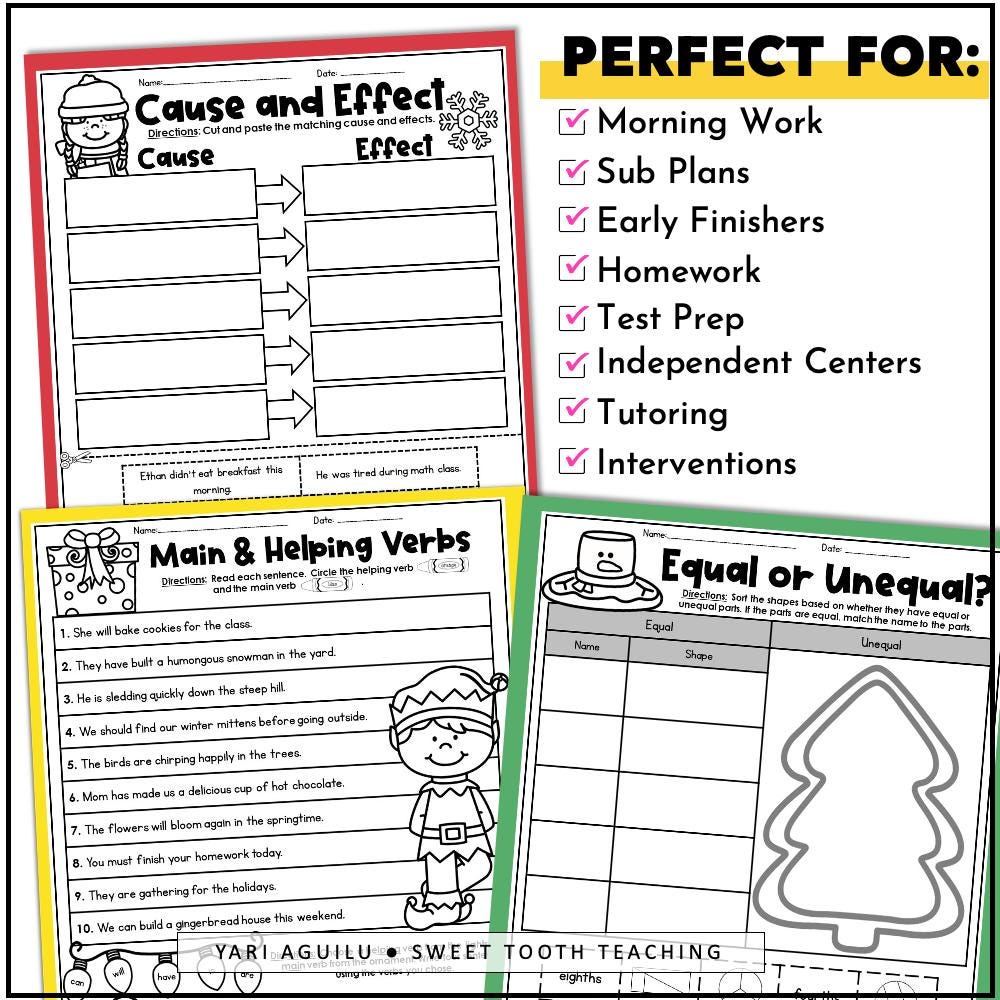 3rd Grade Review Worksheets Homeschooling | Christmas Math, Reading ...
