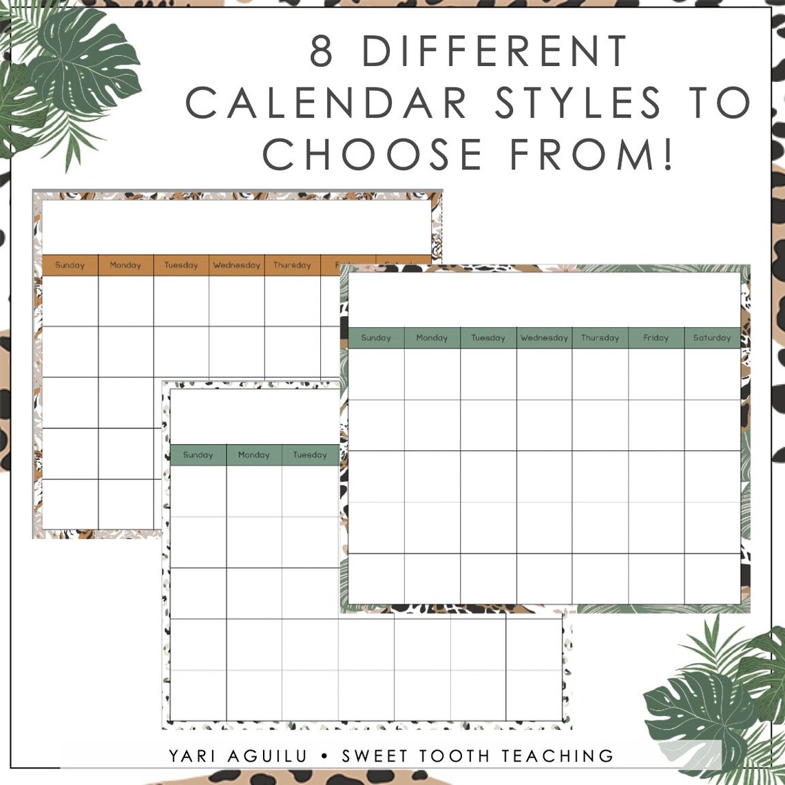 Printable Classroom Decor Large Calendar Modern Jungle - Etsy