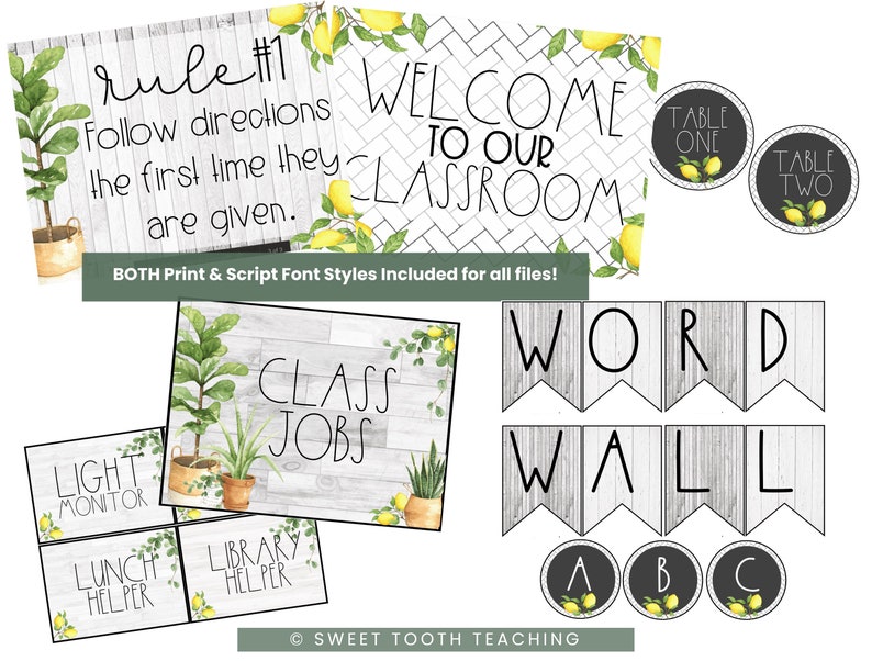 Plants & Lemons Classroom Decor: Farmhouse Theme (EDITABLE Digital ...