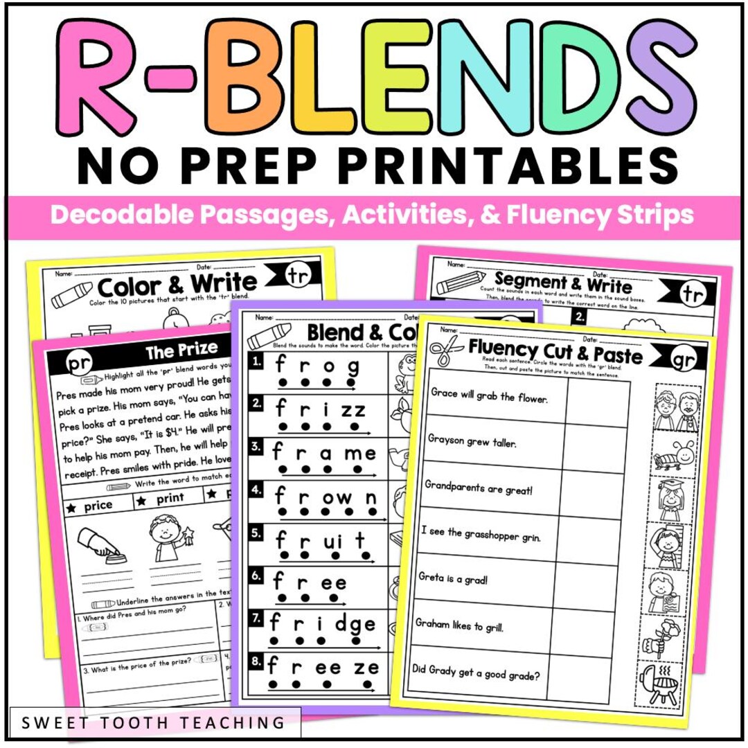R-blends Phonics Worksheets- Decodable Passages, Sound Mapping, Fluency ...