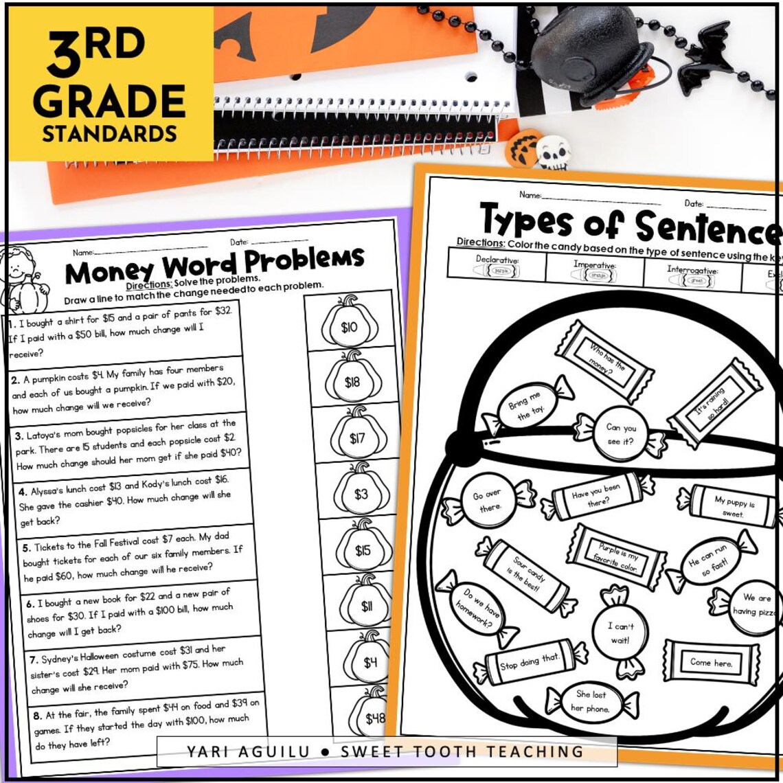 3rd Grade Review Worksheets Homeschooling | Halloween Math, Reading ...