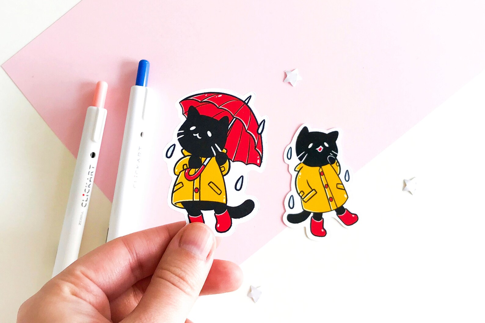 Sticker Set Rainy Day Cat Cute Black Raincoat Kitty Sticker | Etsy