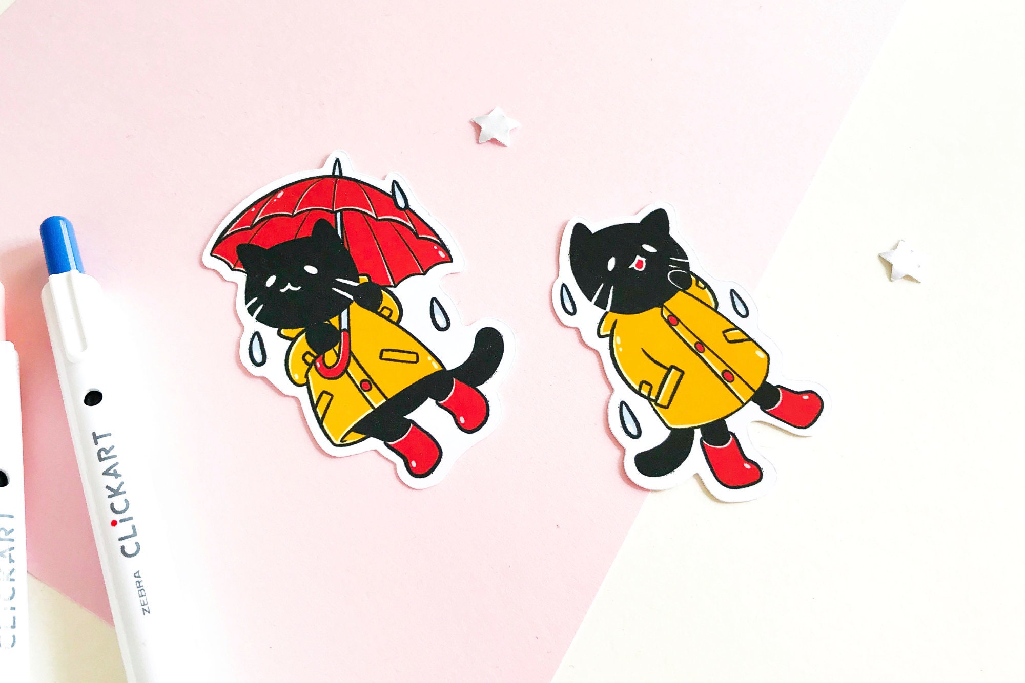 Sticker Set Rainy Day Cat Cute Black Raincoat Kitty Sticker | Etsy