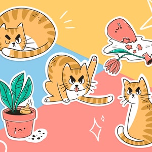 Sticker Set Bad Cat Cute Grumpy Ginger Kitty Sticker Pack - Etsy