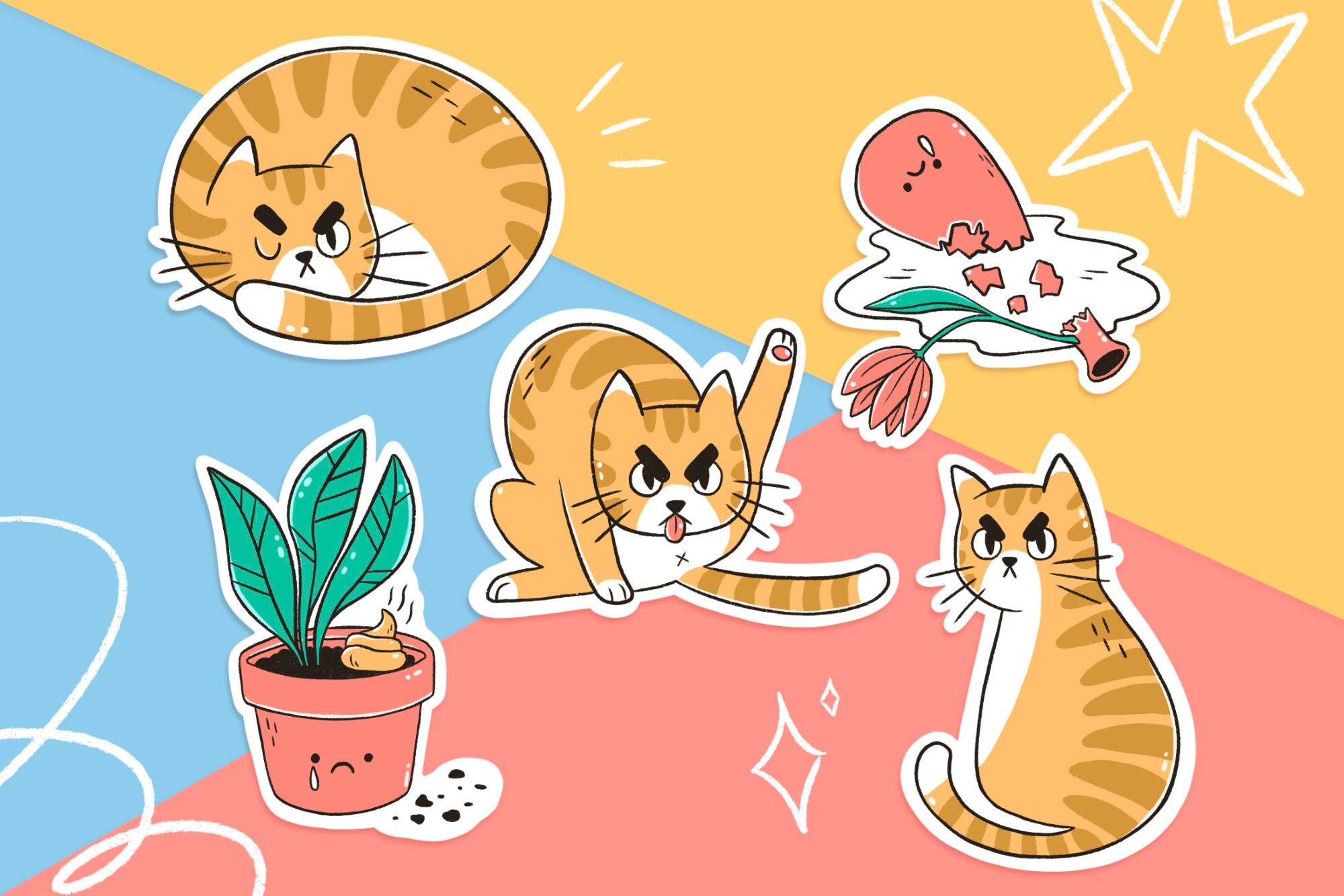 Sticker Set Bad Cat Cute Grumpy Ginger Kitty Sticker Pack - Etsy