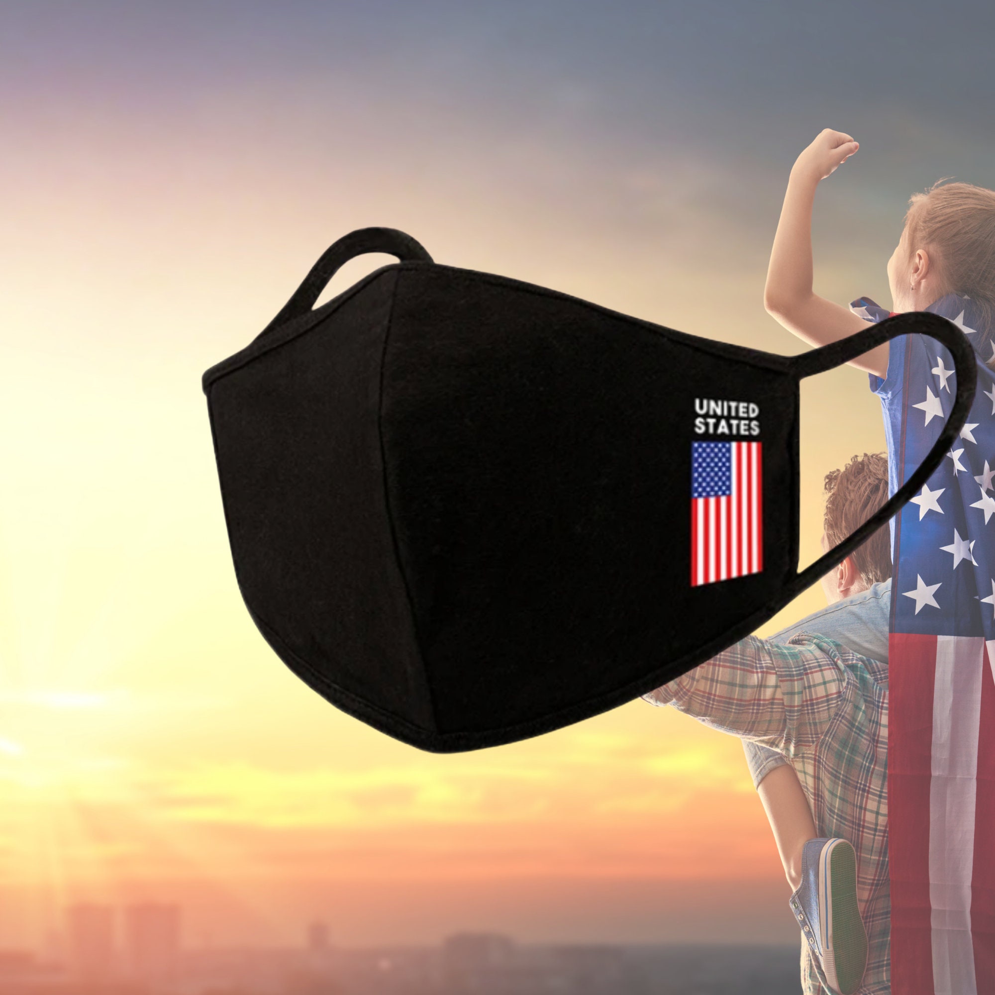 Black American US Flag Face Mask Reusable Washable Cover Face - Etsy