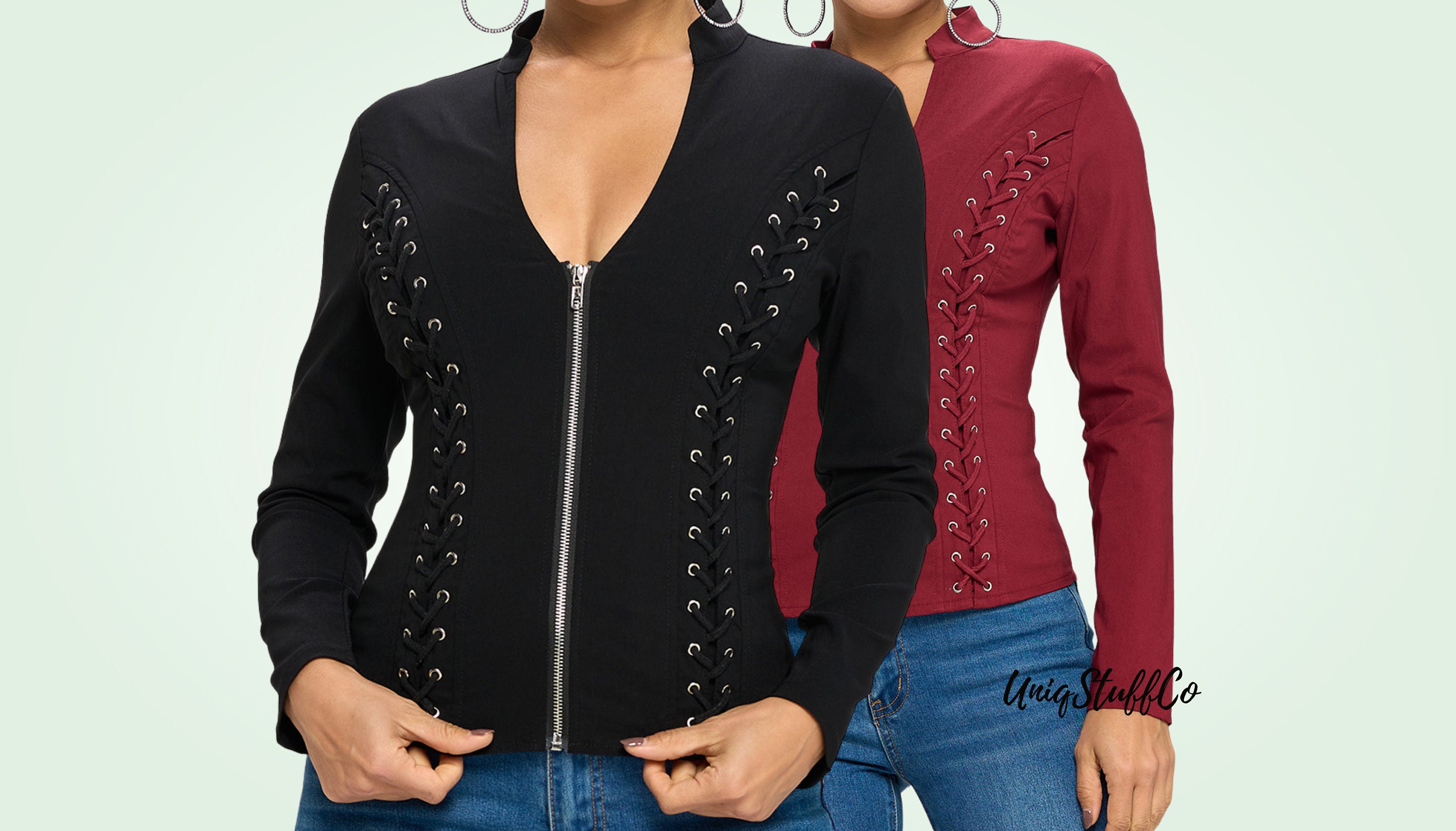 Sexy Long Sleeve Lace up Zip up Closure Jacket Classic Best - Etsy