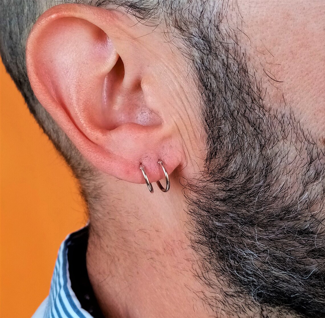 Silver hoop for men 12 mm / Double silver hoop for men / | Etsy