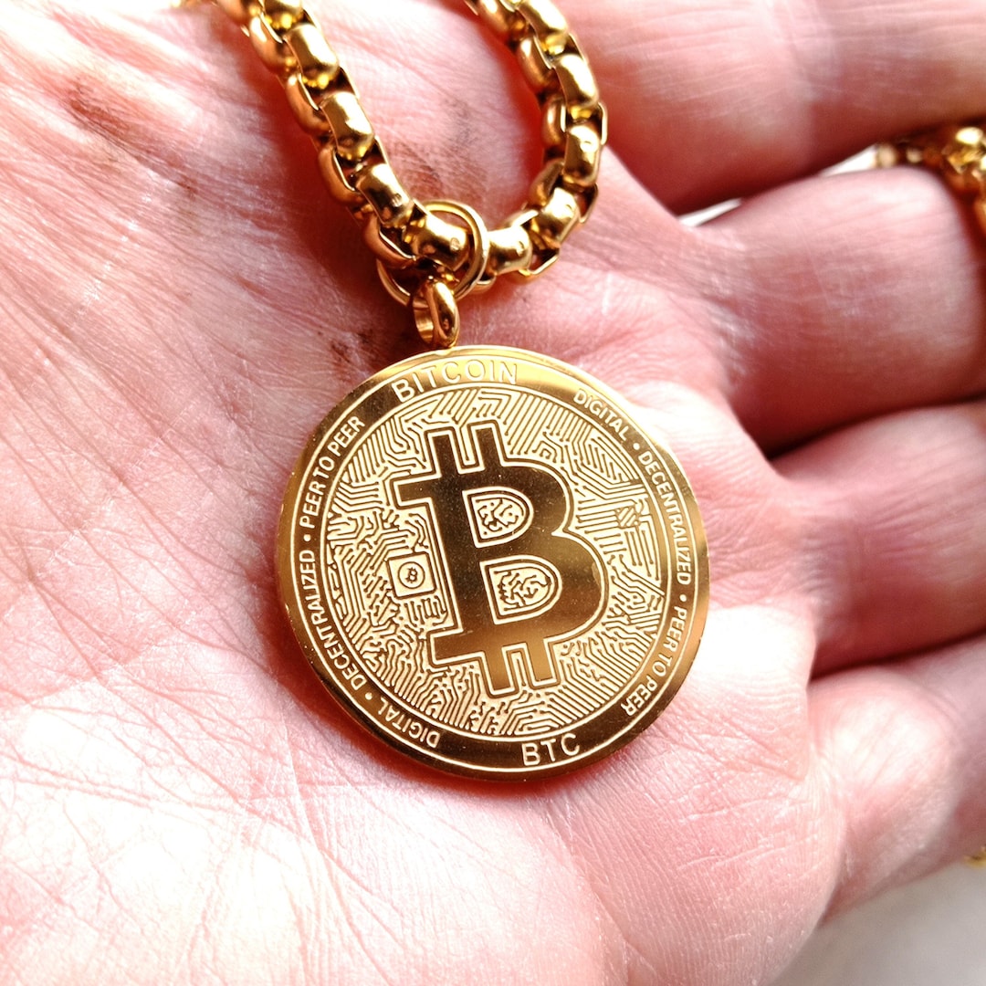Bitcoin Symbol Pendant in Golden Extra Wide Necklace. - Etsy