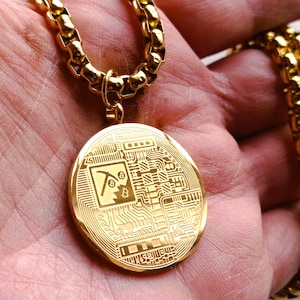 Bitcoin Symbol Pendant in Golden Extra Wide Necklace. - Etsy