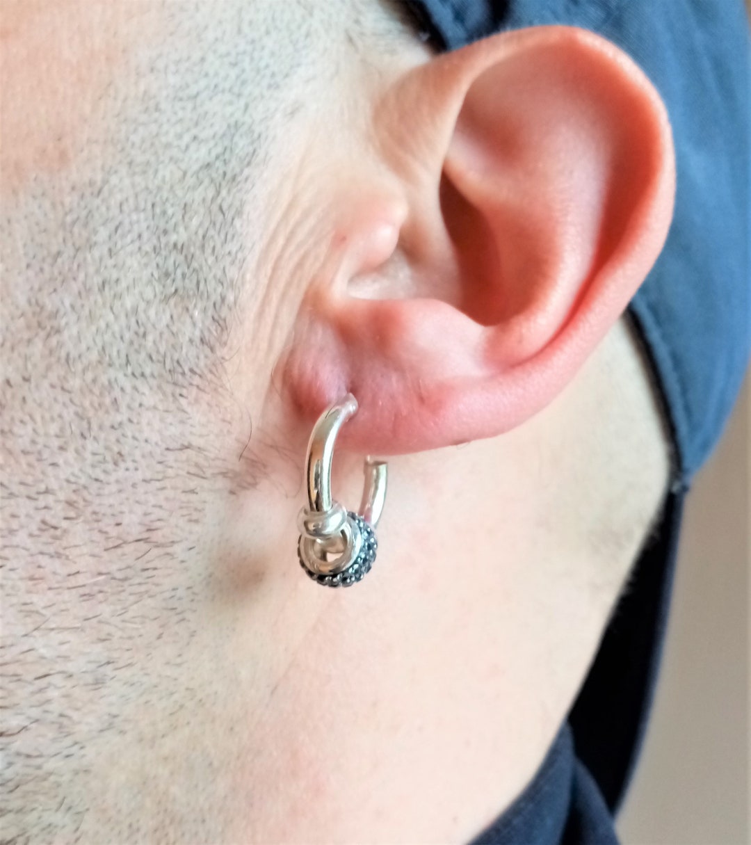 Men's Silver Hoop Earring: 20mm Zircon Charm - Etsy